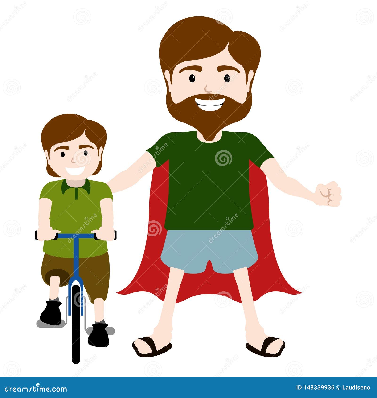Super Dad Character with Boy Riding Bicycle Stock Vector - Illustration ...