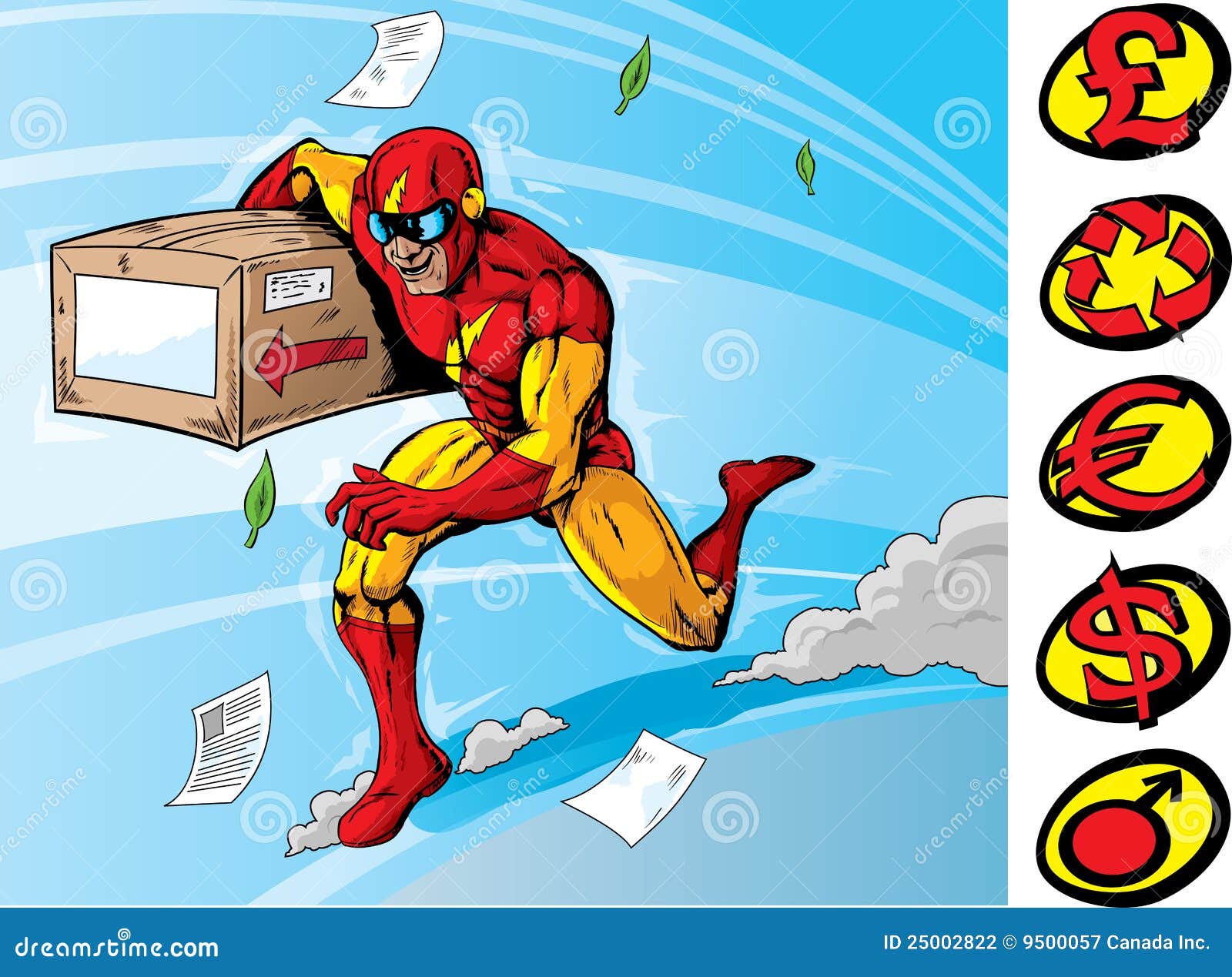 Super Delivery Man Over The Night City. Flat Cartoon Vector Color Icon ...