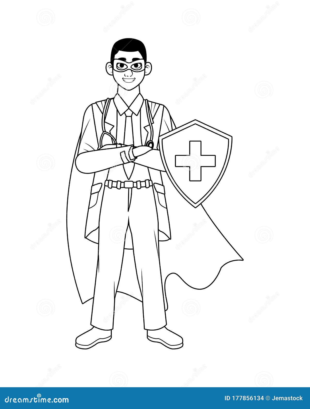 Super Doctor with Shield and Cloak Vs Covid19 Stock Vector ...