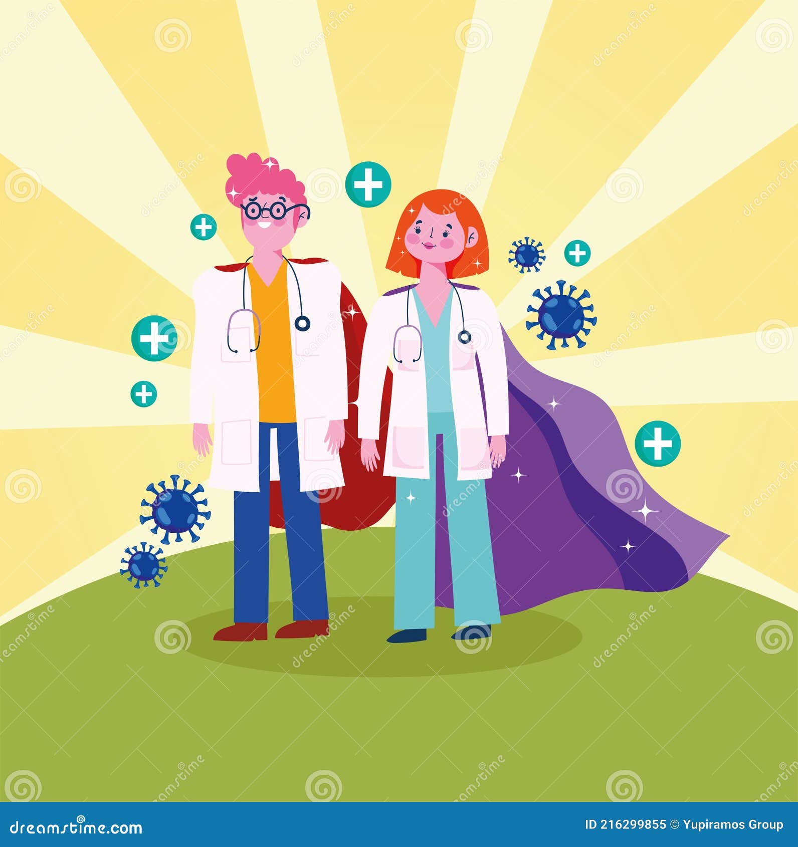 Super doctors cartoon stock vector. Illustration of ncov - 216299855