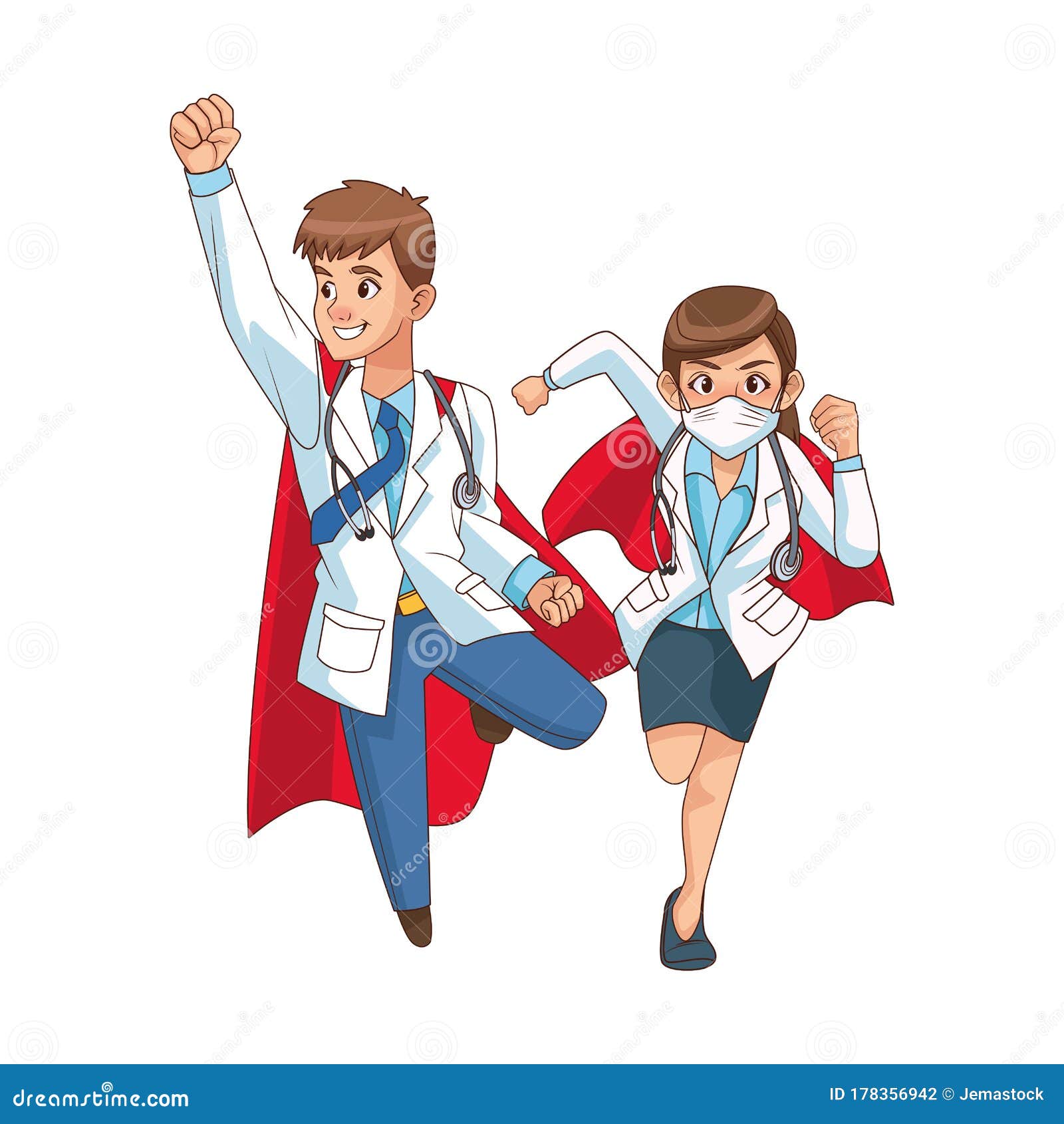 Super Doctors Couple Comic Characters Stock Vector - Illustration of ...