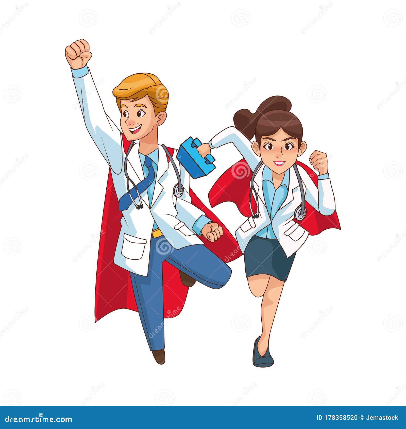 Super Doctors Couple Comic Characters Stock Vector - Illustration of ...