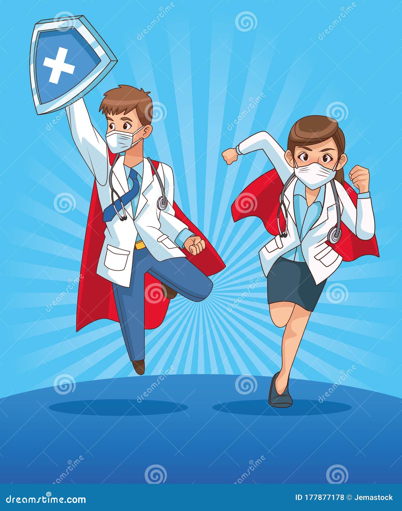 Super Doctors Couple Comic Characters Stock Vector - Illustration of ...
