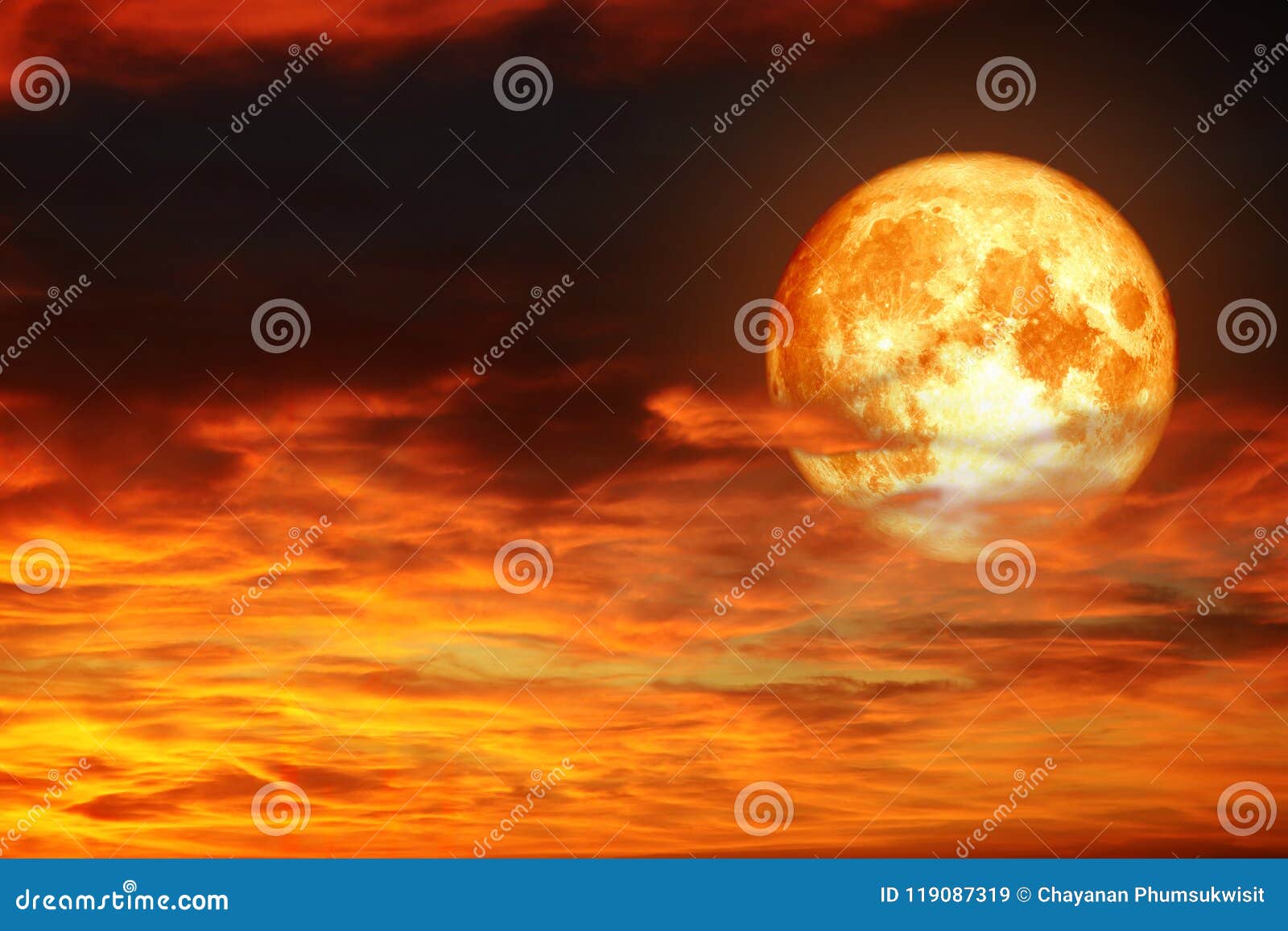 Super Full Blood Moon Back Sunset Hot Red Orange Cloud Stock Image ...