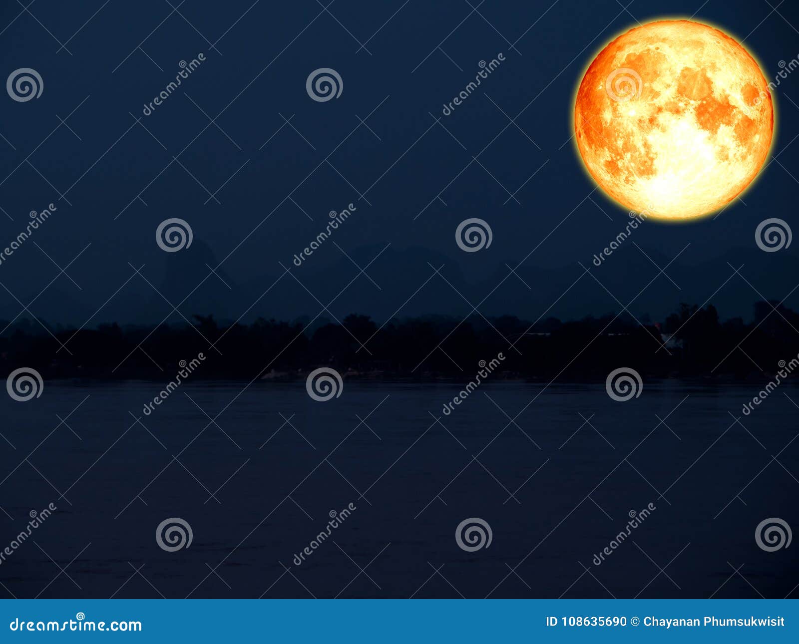 Super Full Blood Moon Over River Night Sky Stock Photo - Image of ...