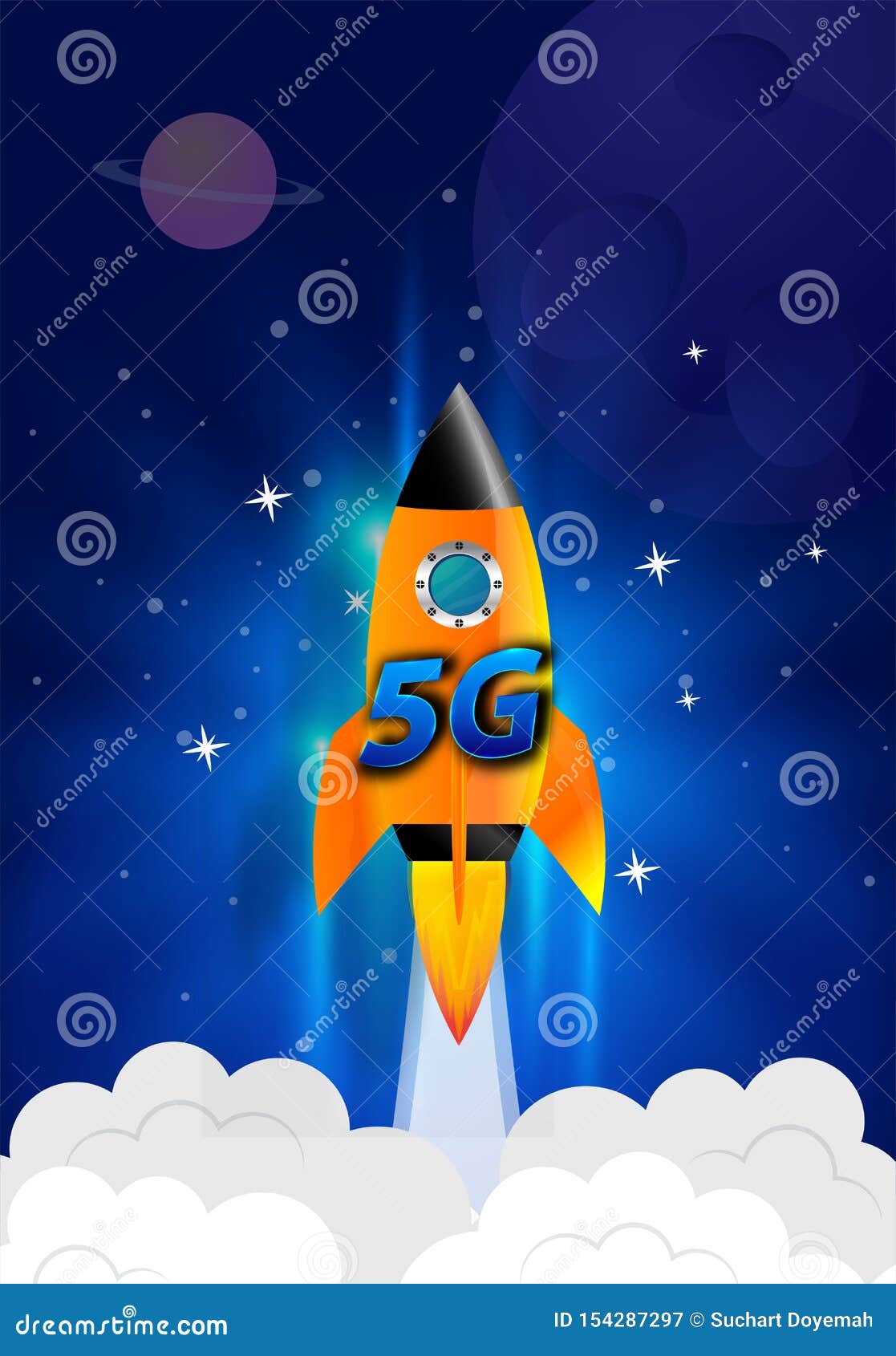 Super 5G Evolution. Start Up Rocket. Wireless Network with Global Speed ...