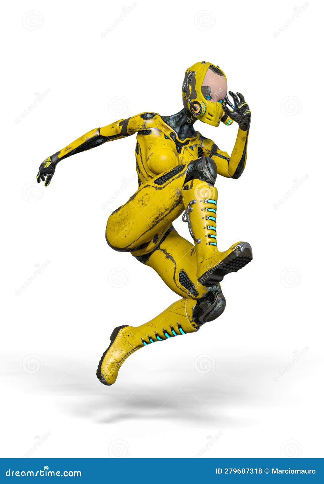 Super Gynoid is Jumping in Action Stock Illustration - Illustration of ...