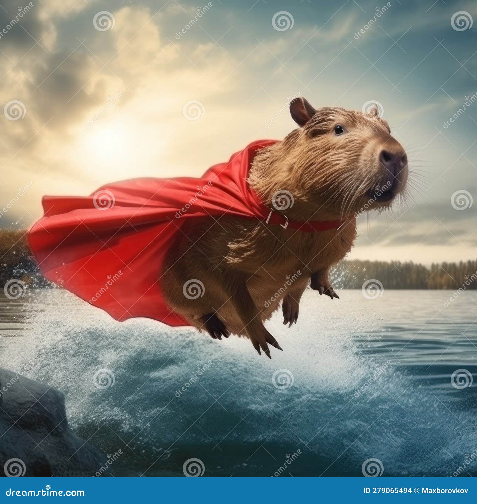Super Hero Capybara with Red Cape. AI Generative Illustration Stock ...
