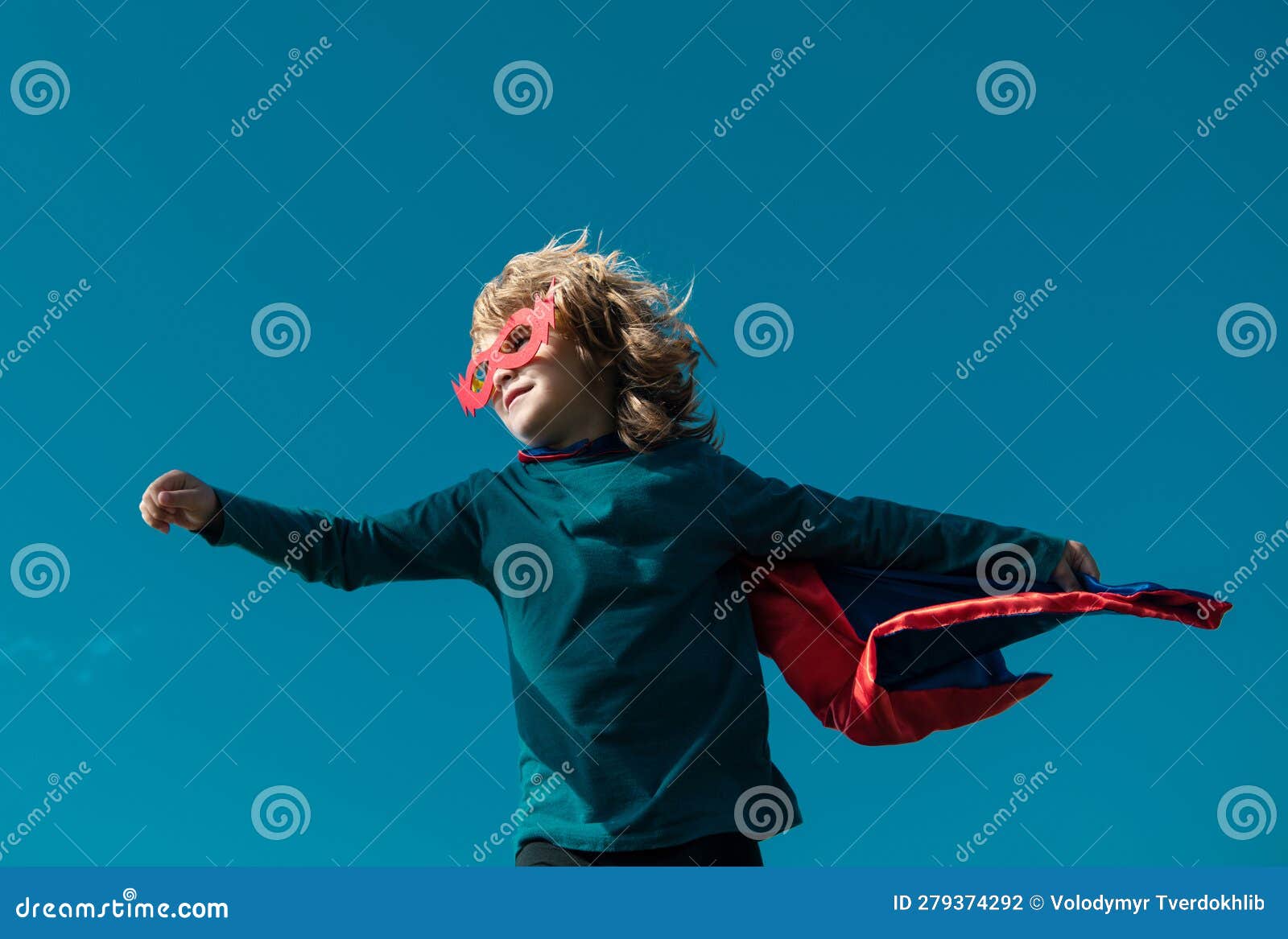 Super Hero Child in a Red Superhero Coat. Super Hero Concept. Stock ...