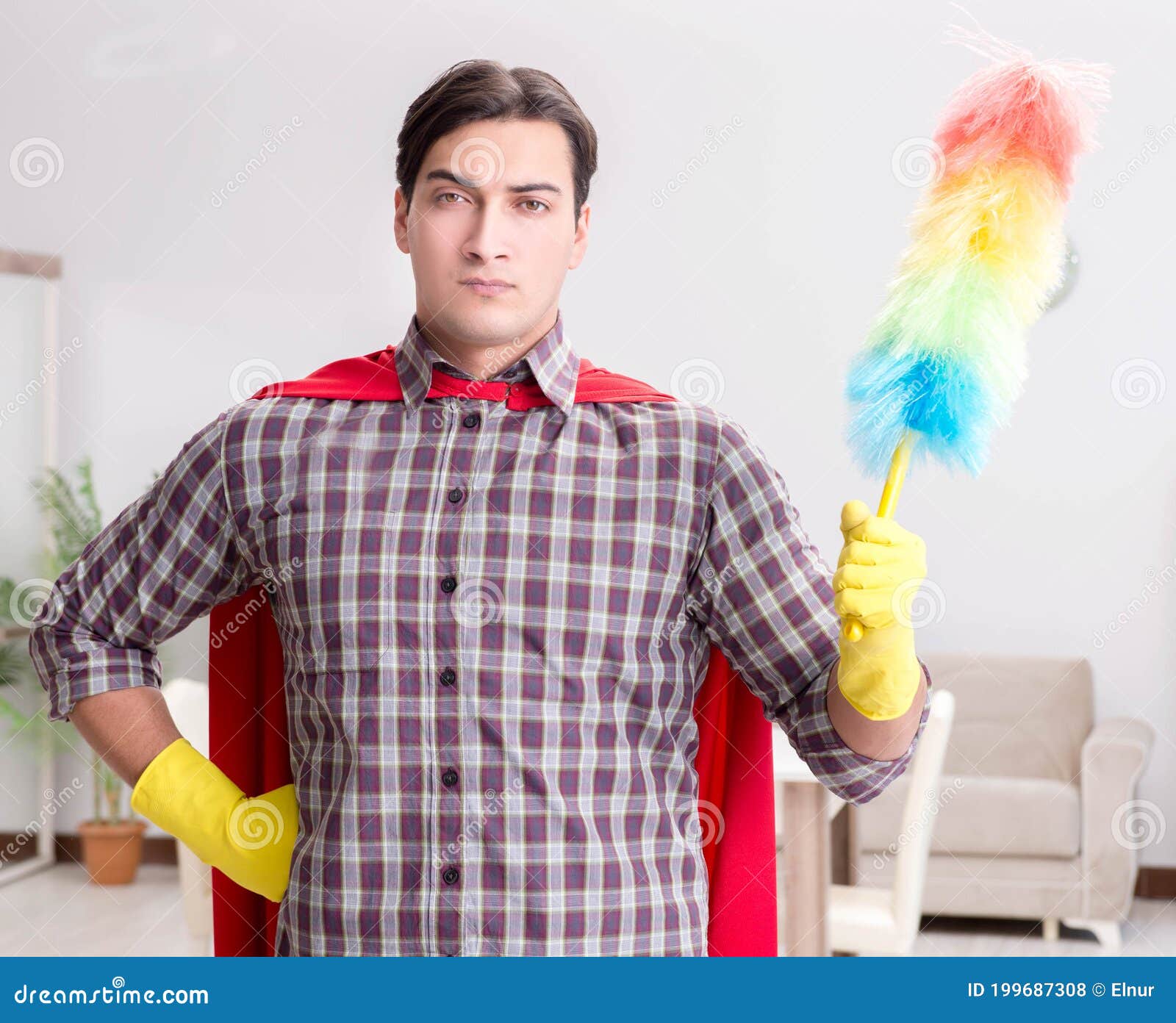 The Super Hero Cleaner Doing Housework Stock Photo - Image of male ...