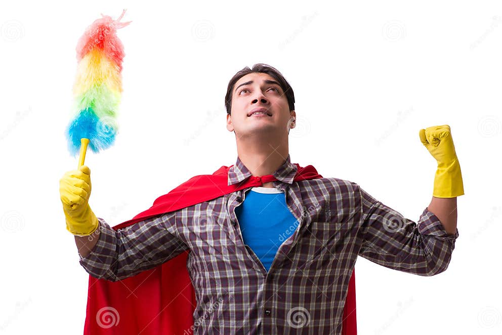 The Super Hero Cleaner Isolated on White Stock Photo - Image of janitor ...