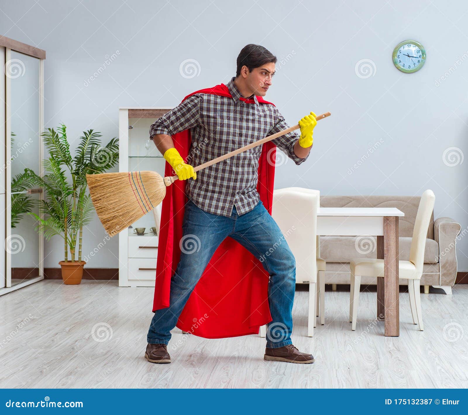 Super Hero Cleaner Working at Home Stock Image - Image of powerful ...