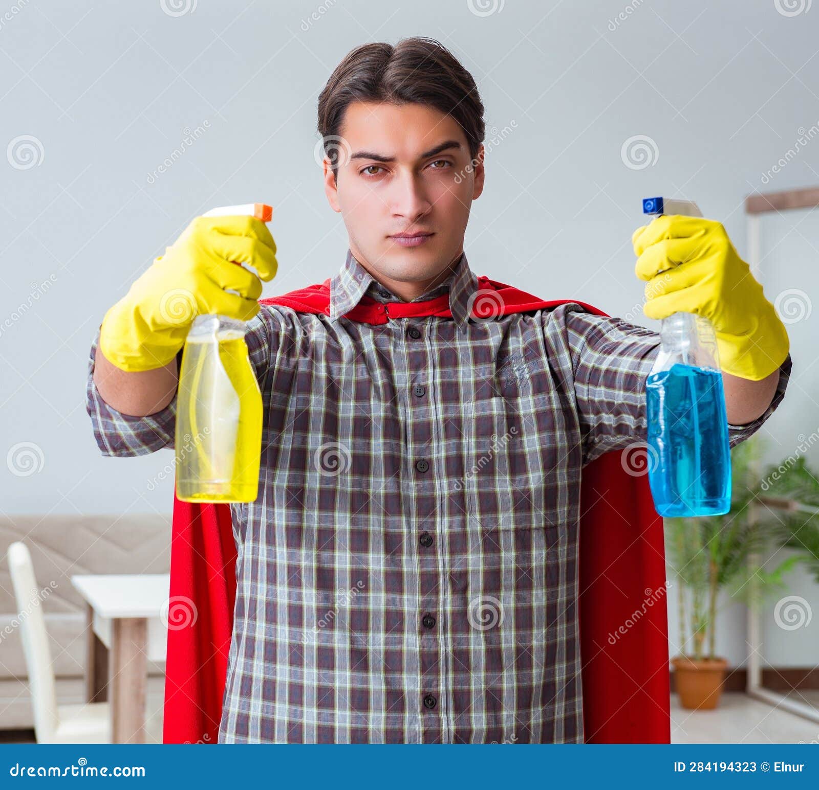 Super Hero Cleaner Working at Home Stock Image - Image of male ...