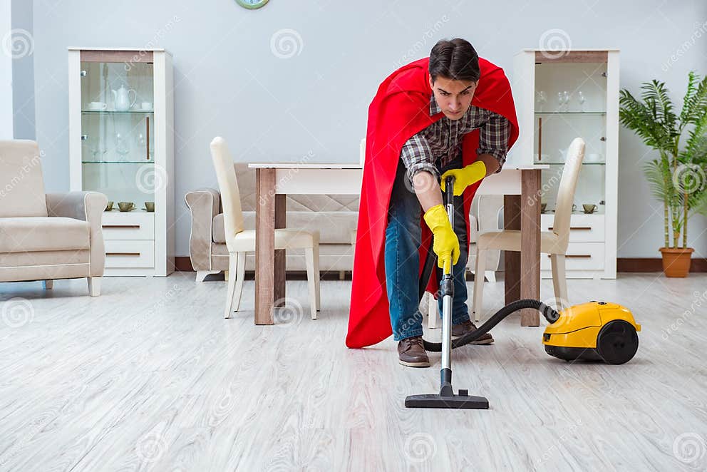 The Super Hero Cleaner Working at Home Stock Image - Image of husband ...