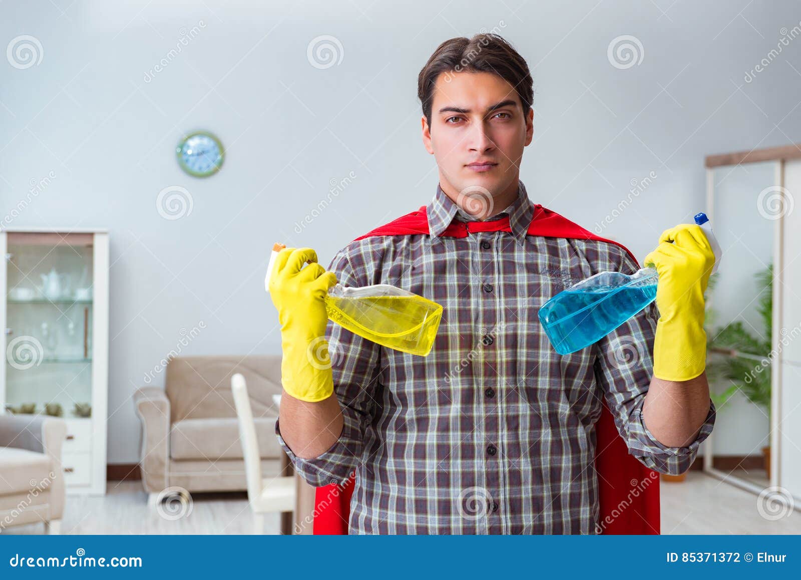 The Super Hero Cleaner Working at Home Stock Photo - Image of powerful ...