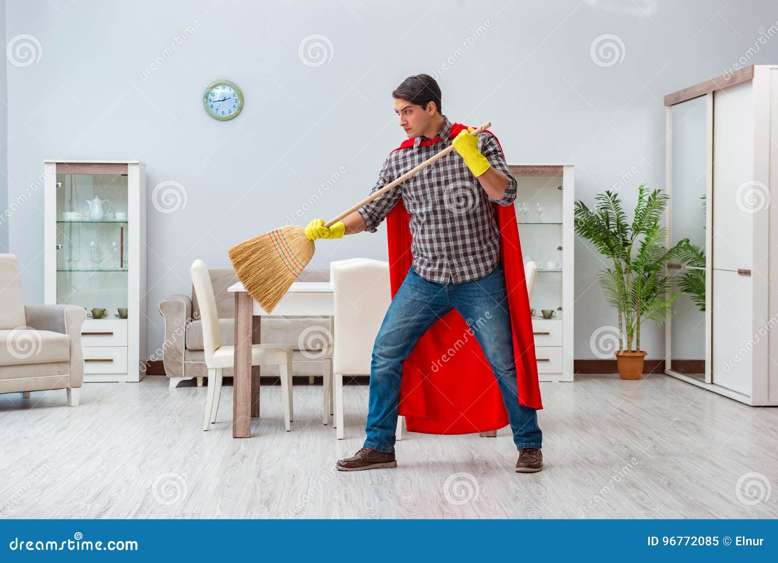 The Super Hero Cleaner Working at Home Stock Image - Image of male ...