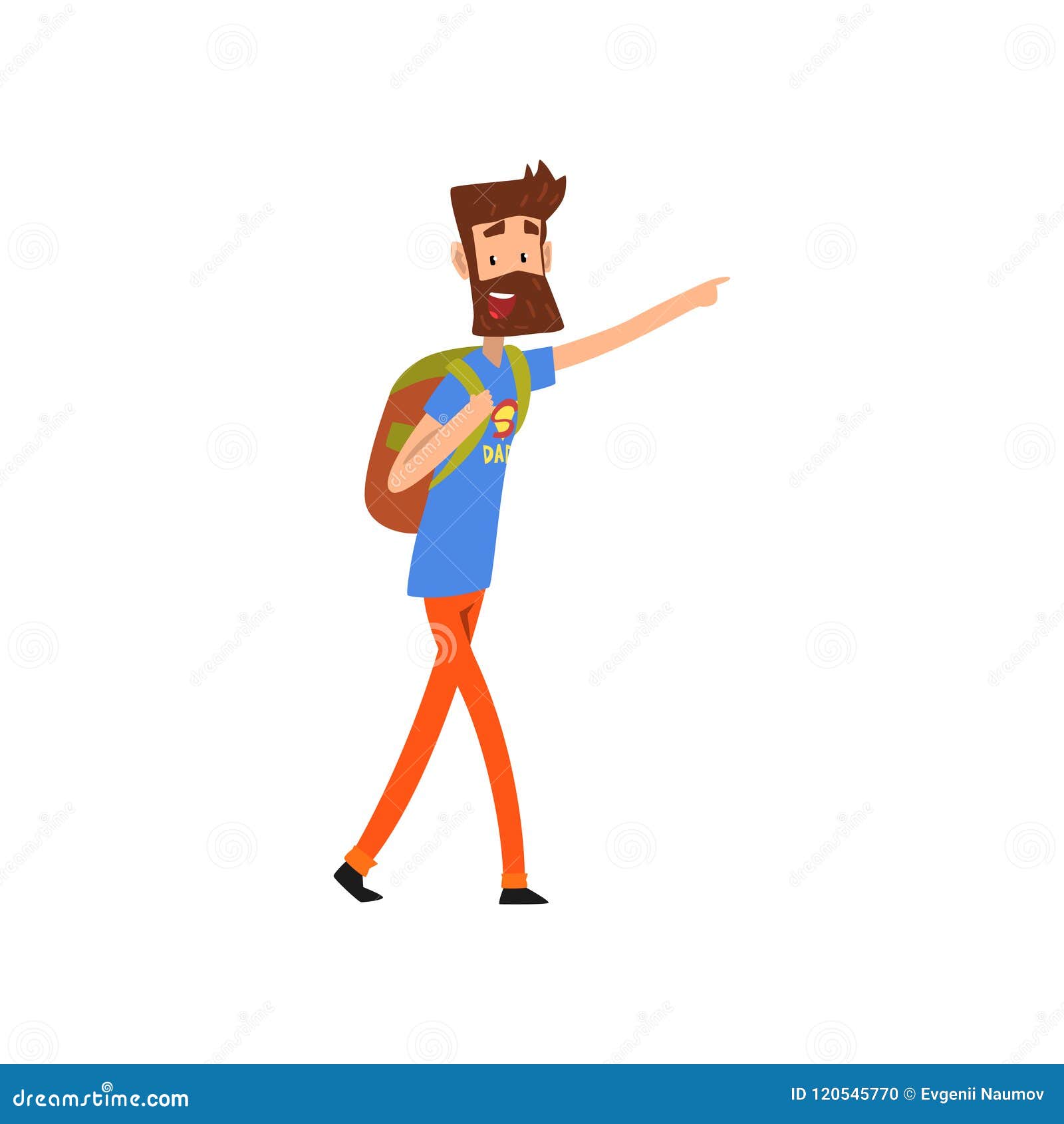 Super Hero Dad Character with Backpack Pointing at Something ...