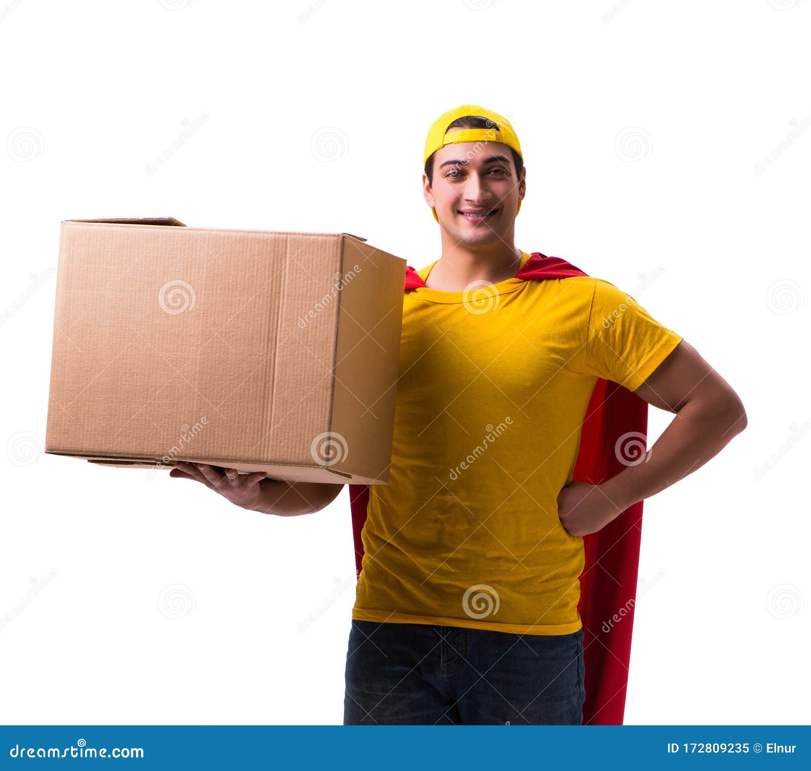 Super Hero Delivery Guy Isolated on White Stock Image - Image of parcel ...