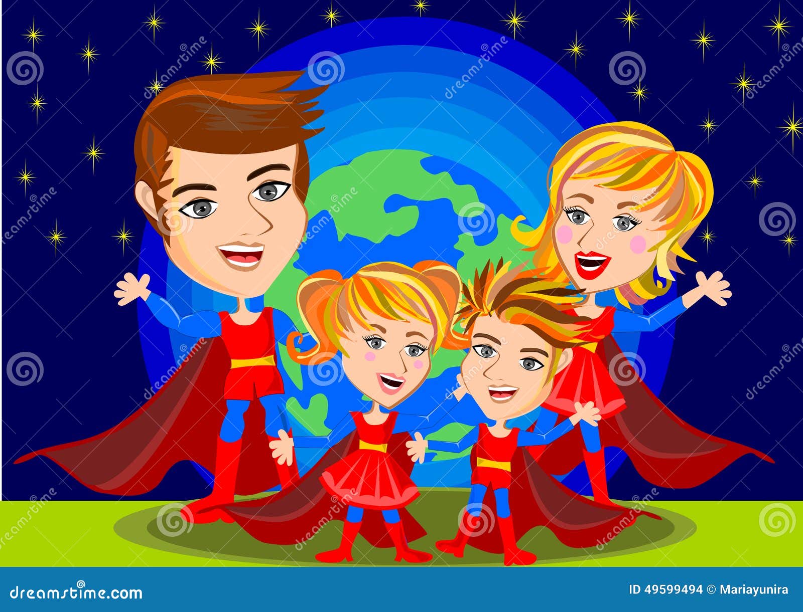 Superhero Family. Parents Kids In Costume, Strong Super Man Characters ...