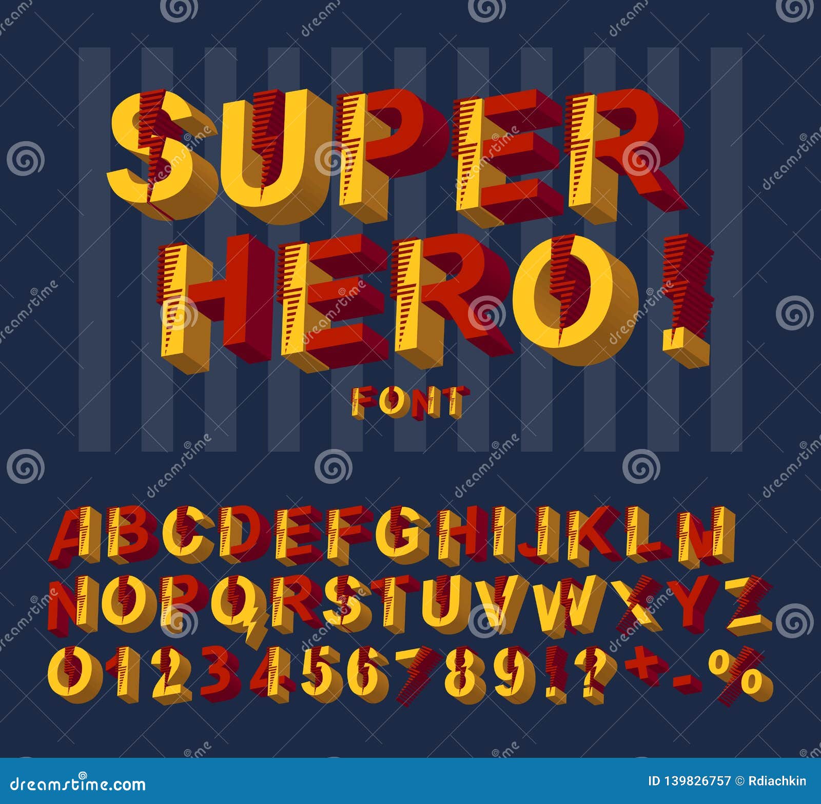 Super Hero Font. 3D Alphabet Letters and Numbers in a Comics Style ...