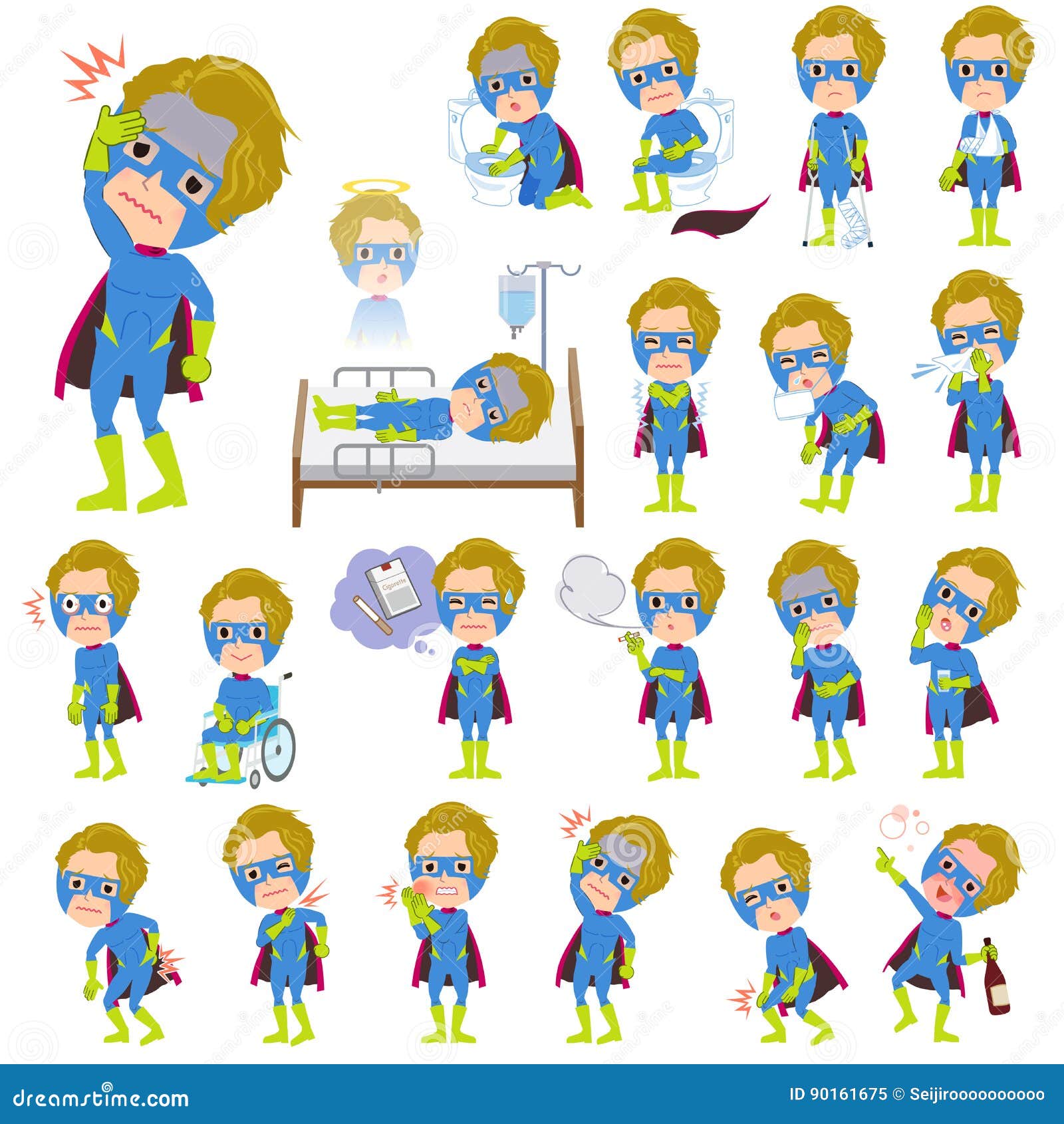 Super Hero Man Blue Green Sickness Stock Vector - Illustration of mask ...