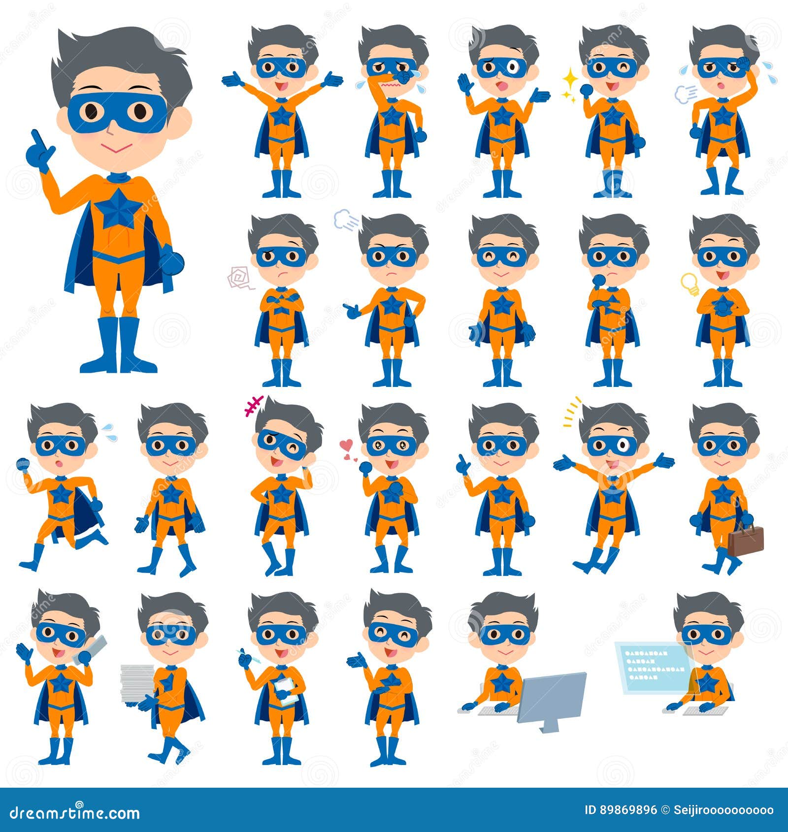 Super hero man orange Blue stock vector. Illustration of smile - 89869896