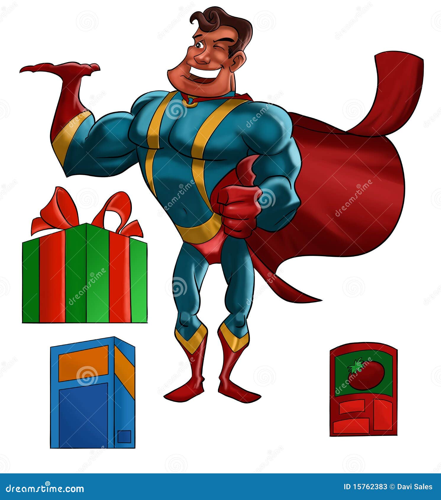 Red And Blue Caped Superheroine With Super Powers. Cartoon Vector ...