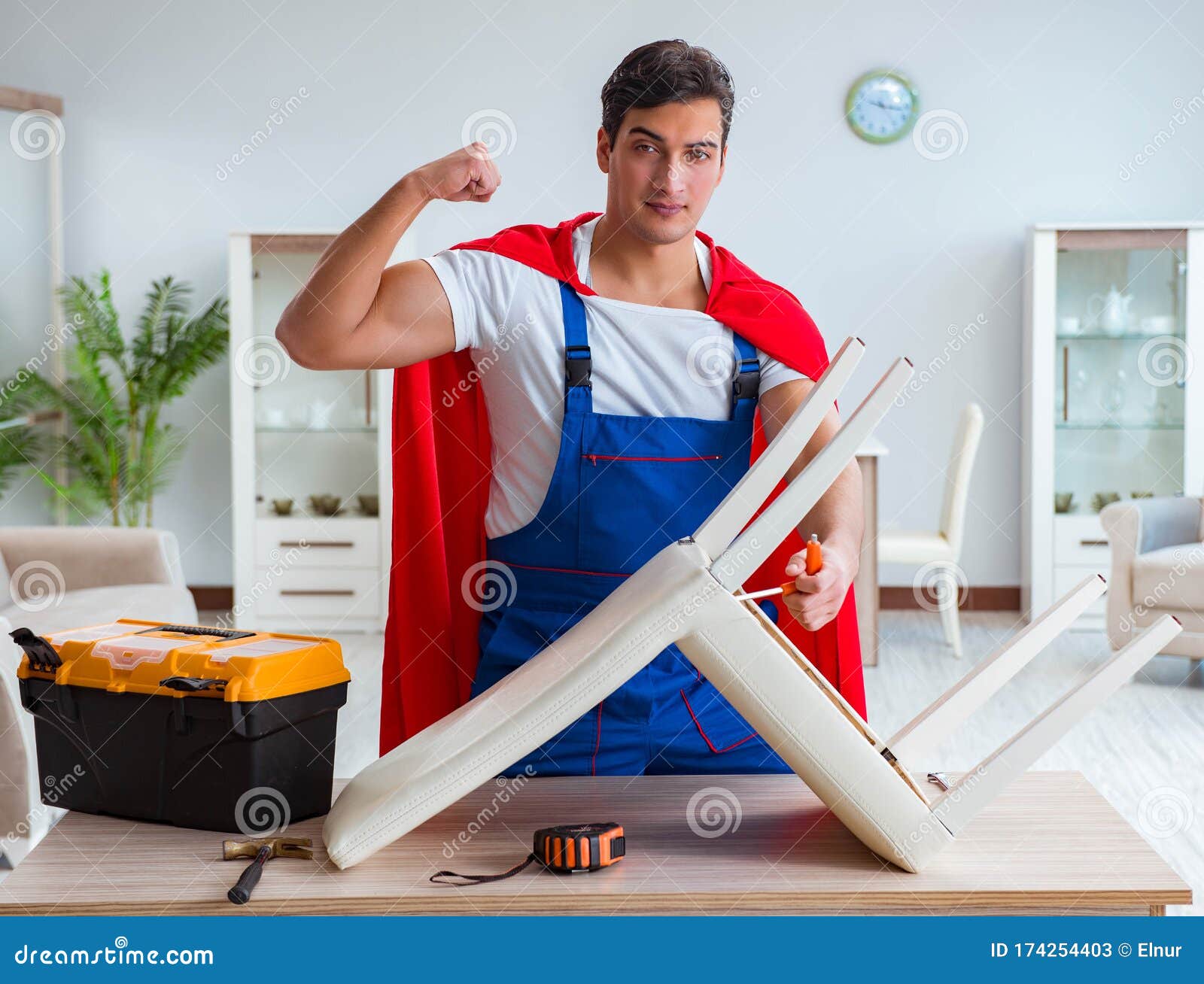Super Hero Repairman Working at Home Stock Image - Image of house ...