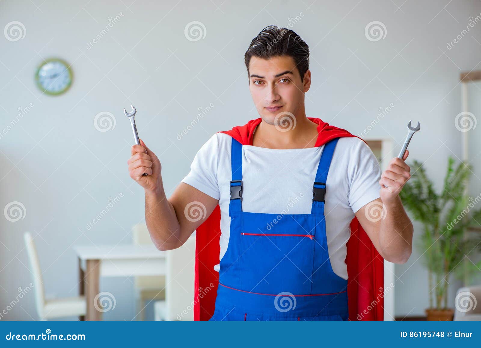 The Super Hero Repairman Working at Home Stock Photo - Image of ...