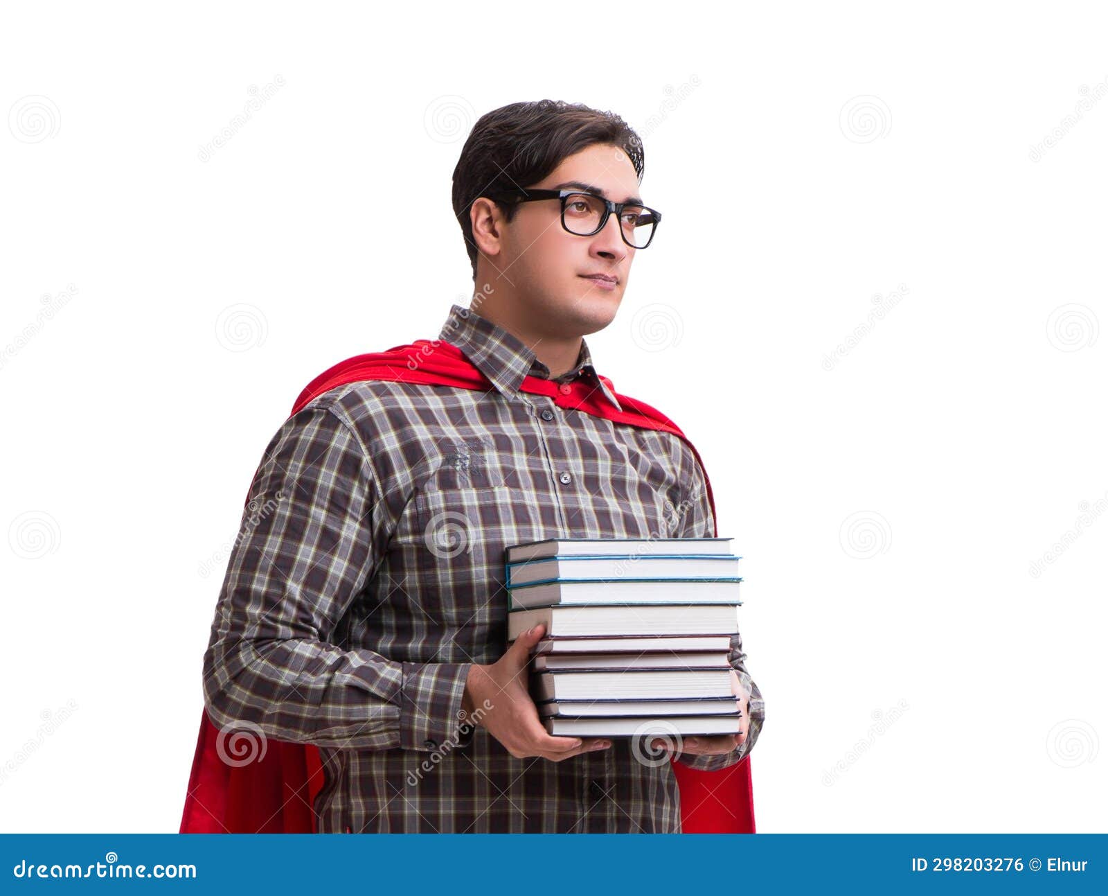 Super Hero Student with Books Isolated on White Stock Photo - Image of ...