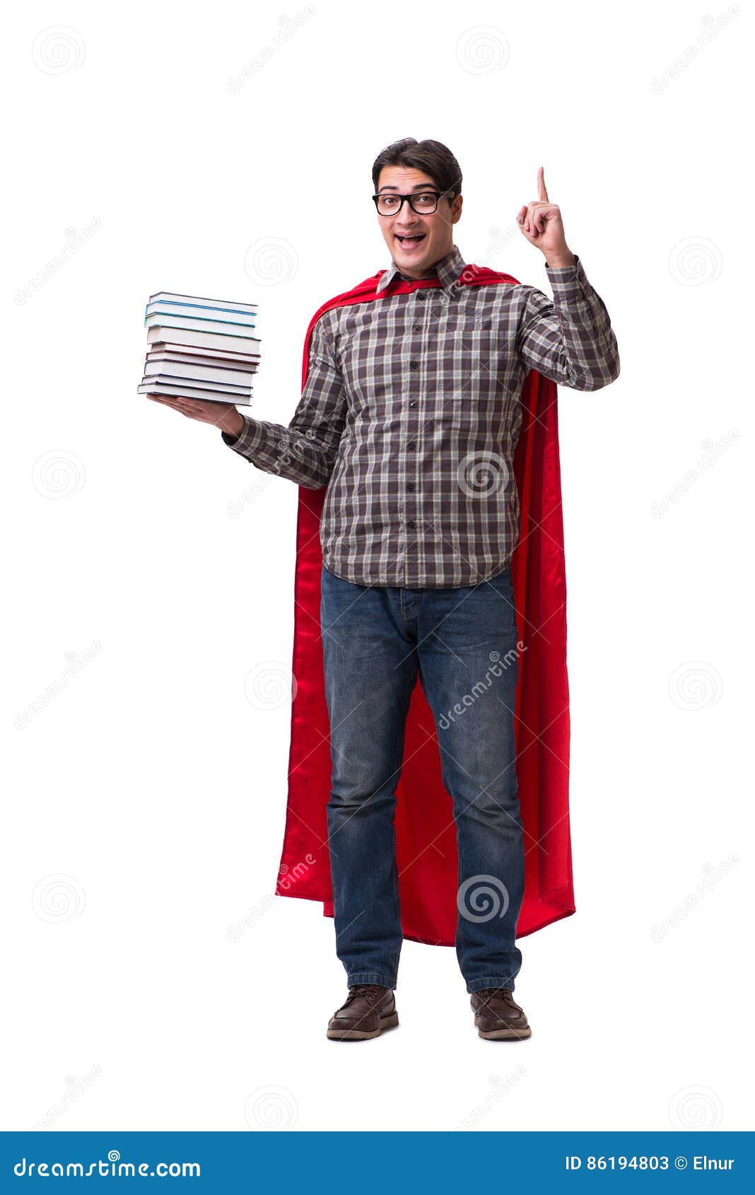 The Super Hero Student with Books Isolated on White Stock Image - Image ...