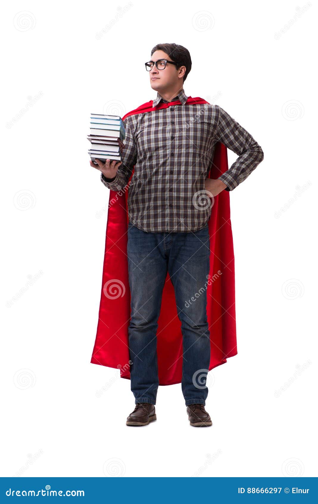 The Super Hero Student with Books Isolated on White Stock Image - Image ...