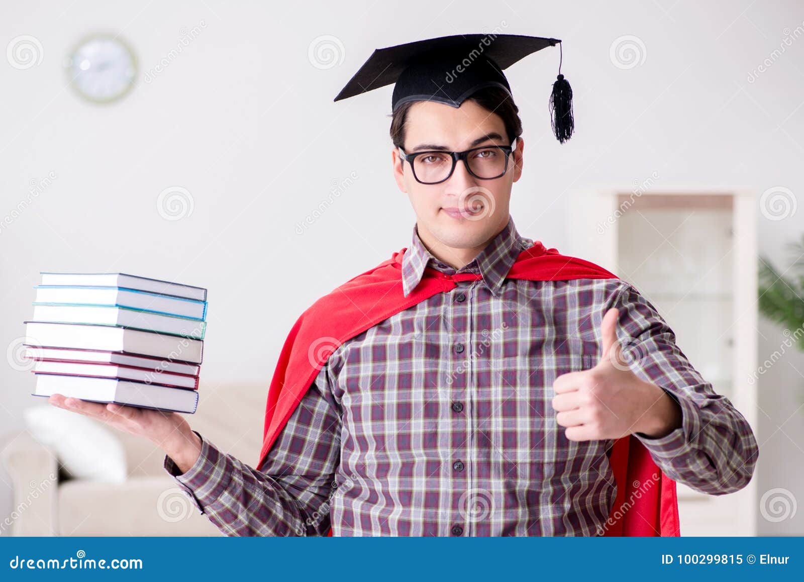 The Super Hero Student with Books Studying for Exams Stock Image ...