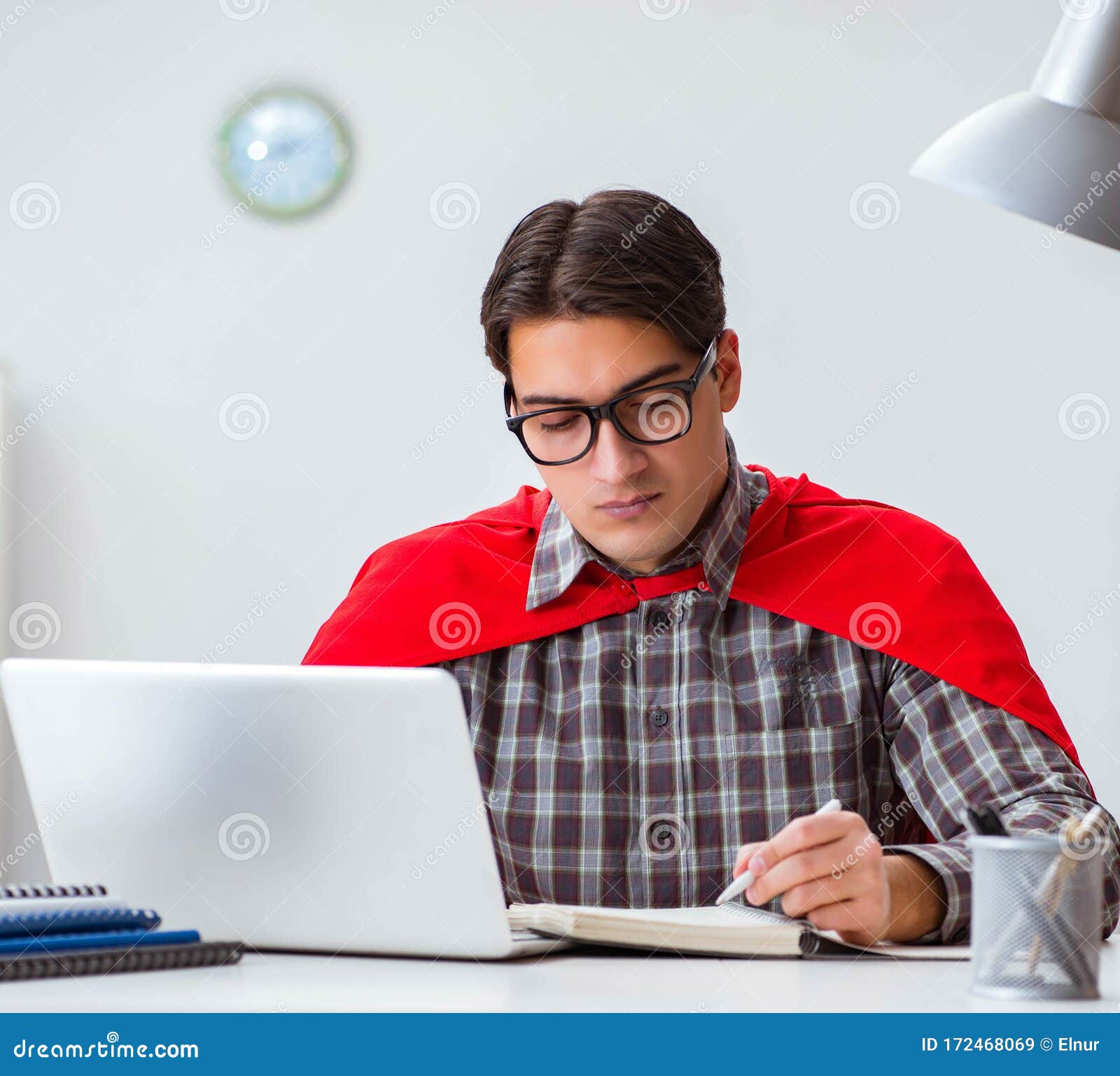Super Hero Student with Books Studying for Exams Stock Image - Image of ...