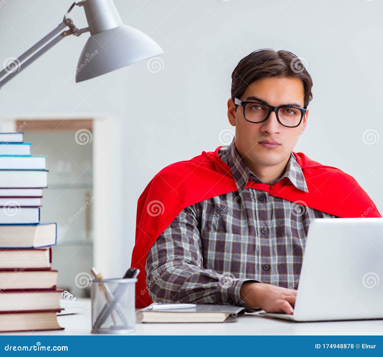 Super Hero Student with Books Studying for Exams Stock Photo - Image of ...