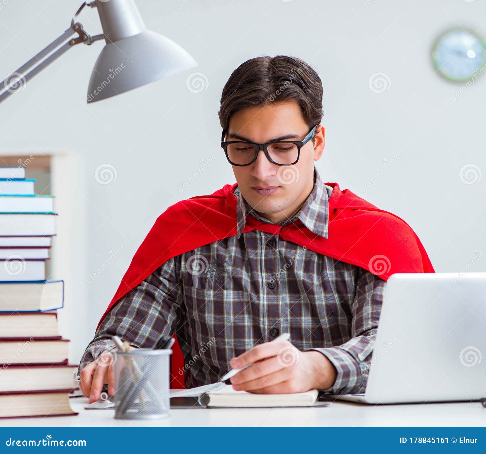 Super Hero Student with Books Studying for Exams Stock Image - Image of ...