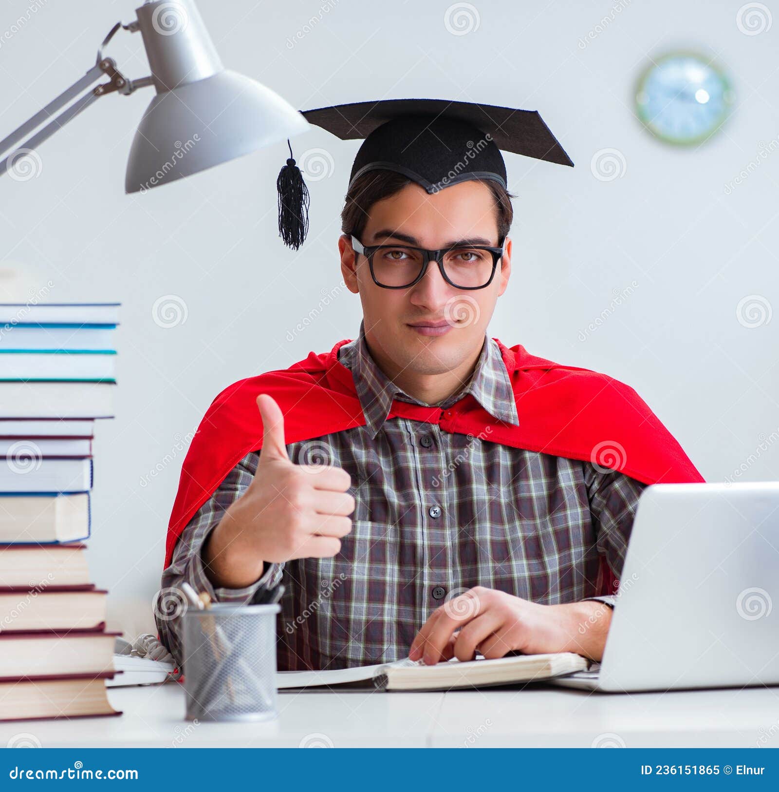 Super Hero Student with Books Studying for Exams Stock Image - Image of ...