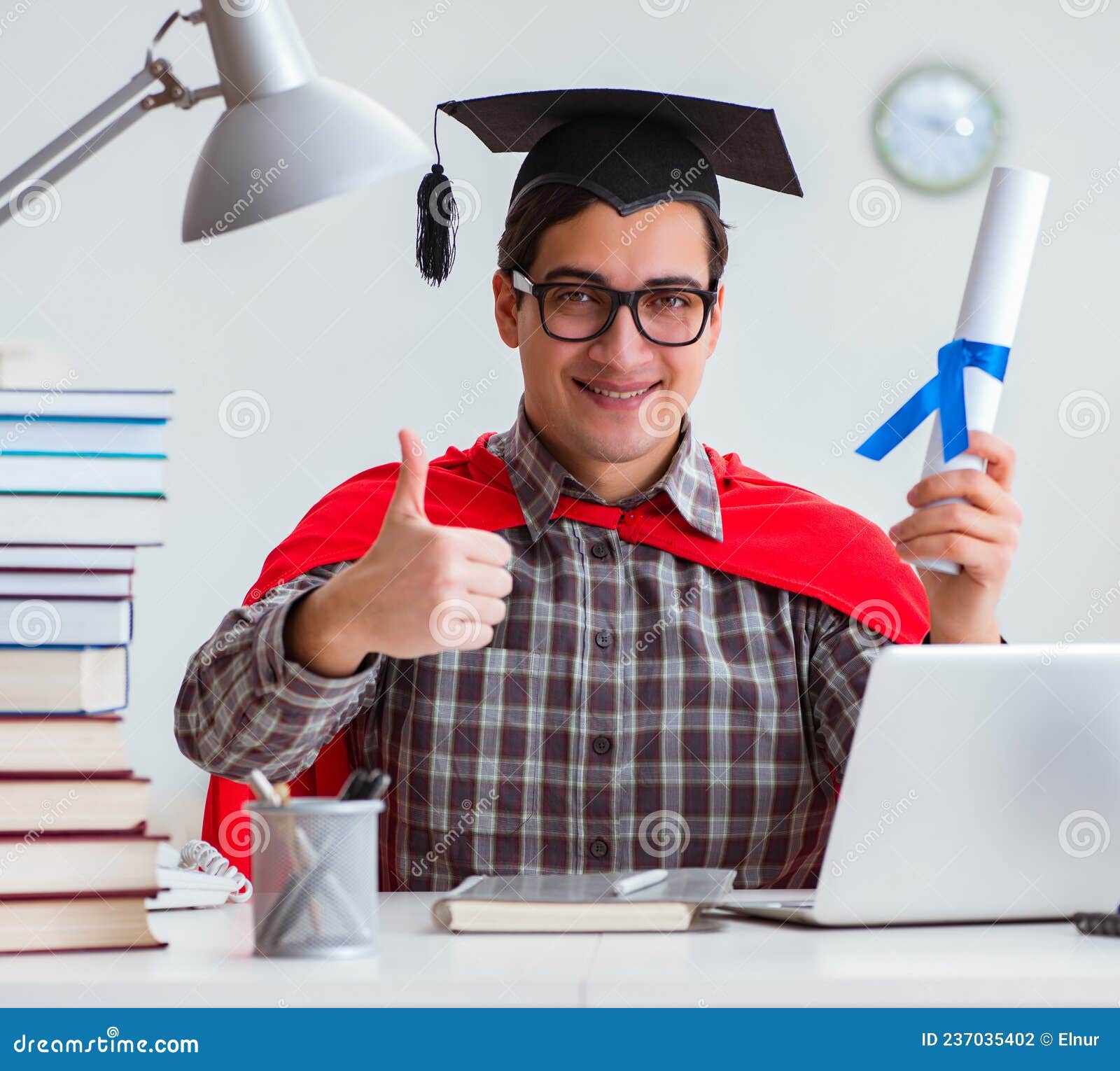 Super Hero Student with Books Studying for Exams Stock Photo - Image of ...