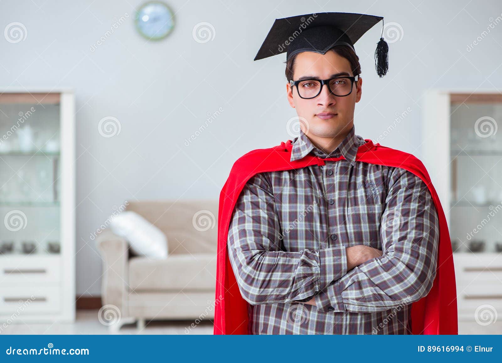The Super Hero Student with Books Studying for Exams Stock Photo ...