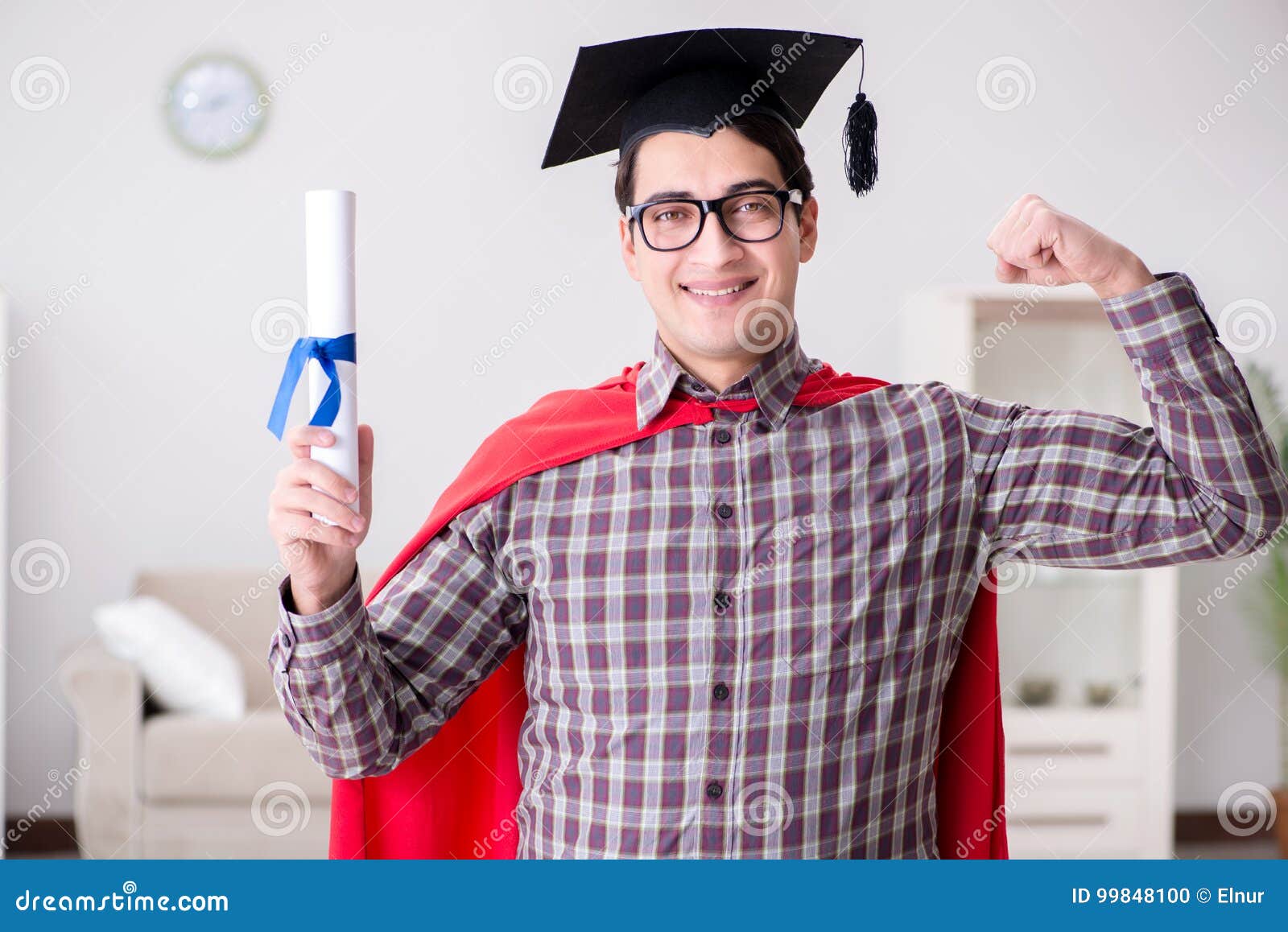 The Super Hero Student Graduating Wearing Mortar Board Cap Stock Photo ...