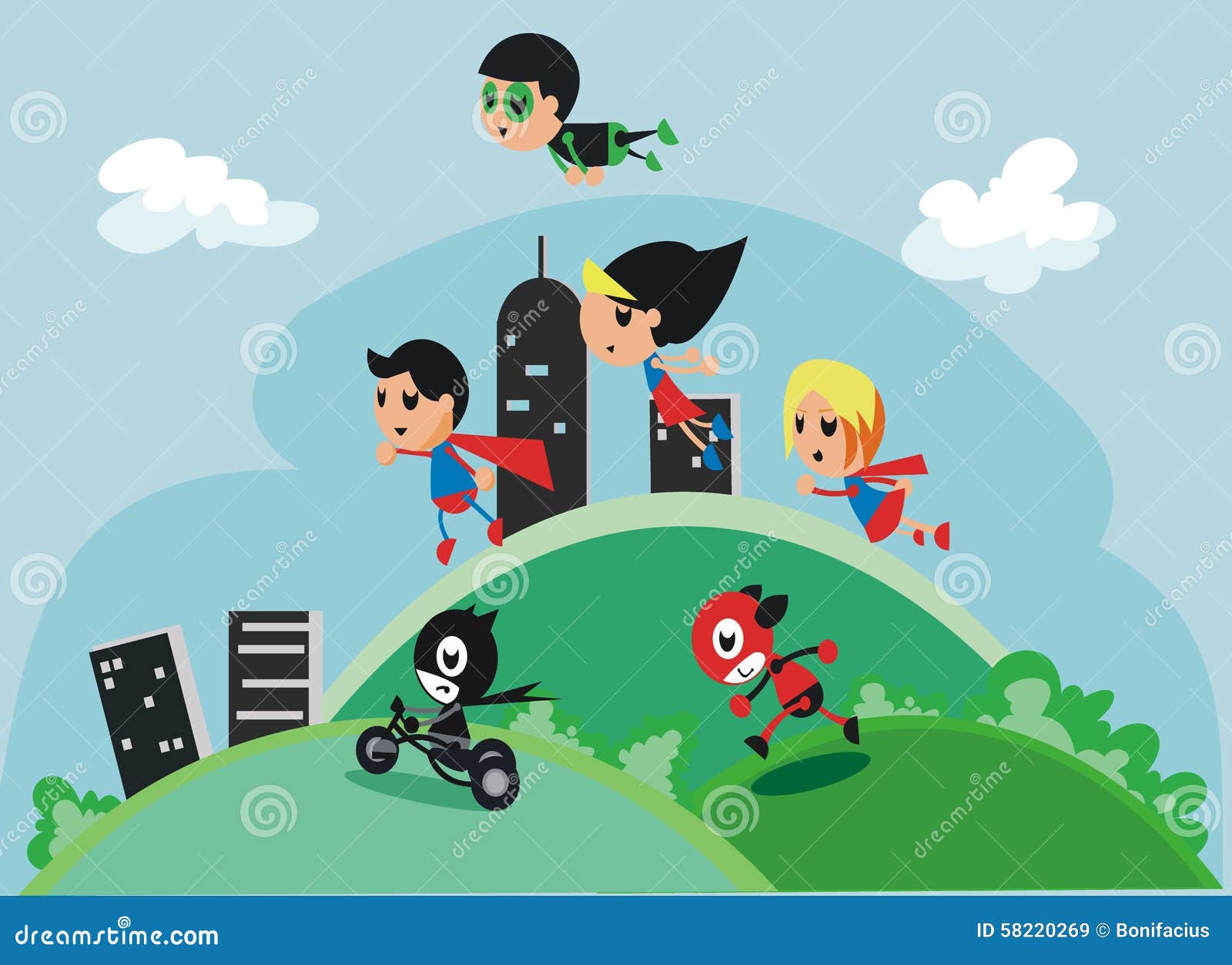 Super Hero Team Cartoon stock vector. Illustration of woman - 58220269