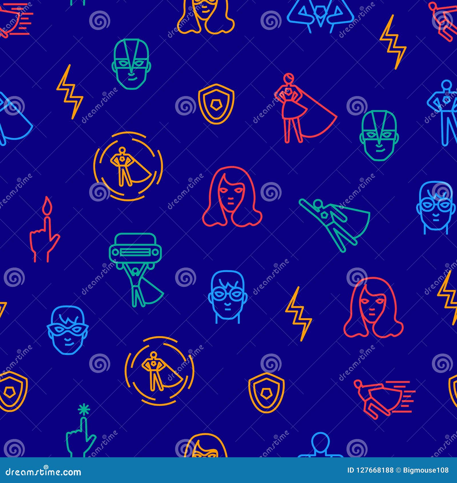 Super Hero Thin Line Seamless Pattern Background. Vector Stock Vector ...