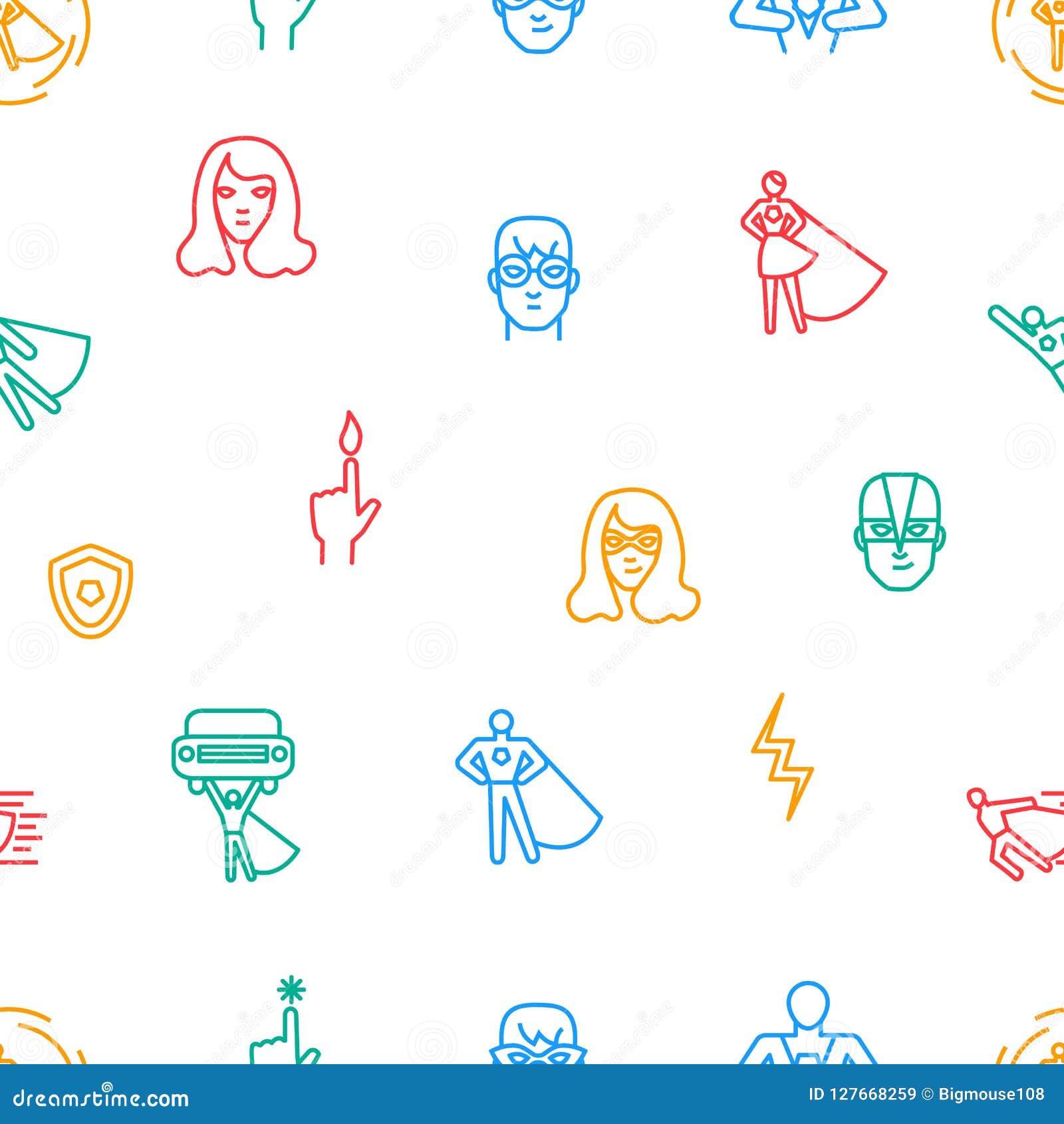 Super Hero Thin Line Seamless Pattern Background. Vector Stock Vector ...