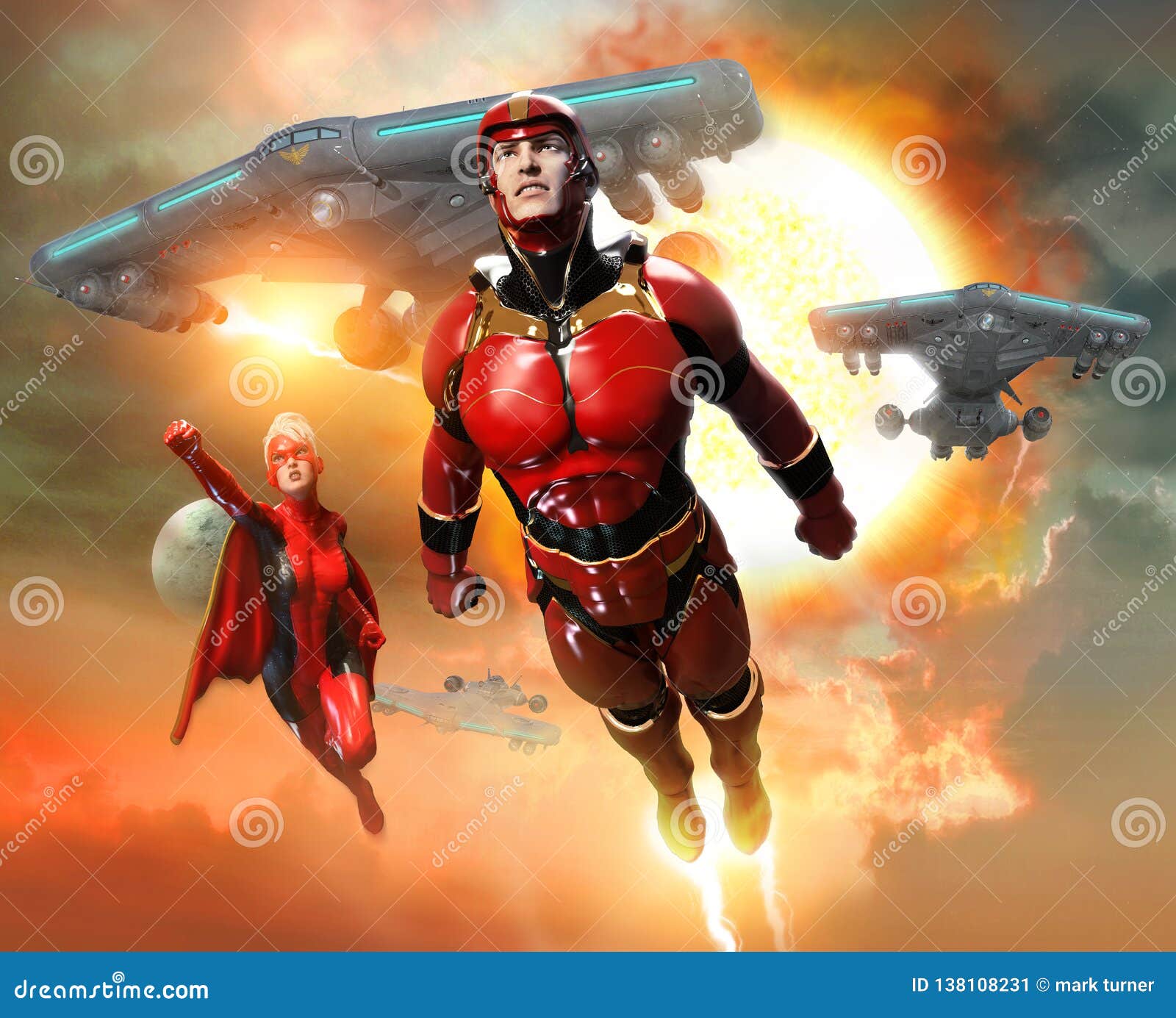 Super Heroes Scene 3D Illustration Stock Illustration - Illustration of ...