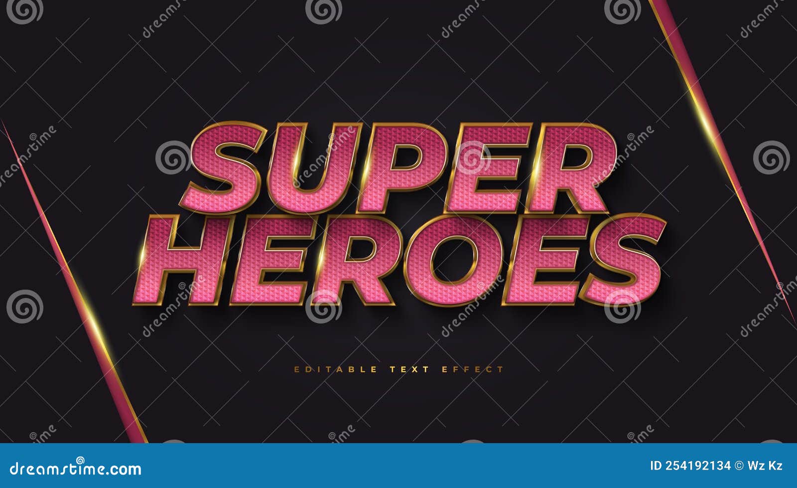 Super Heroes Text in Red and Gold with 3D Embossed Effect Stock Vector ...