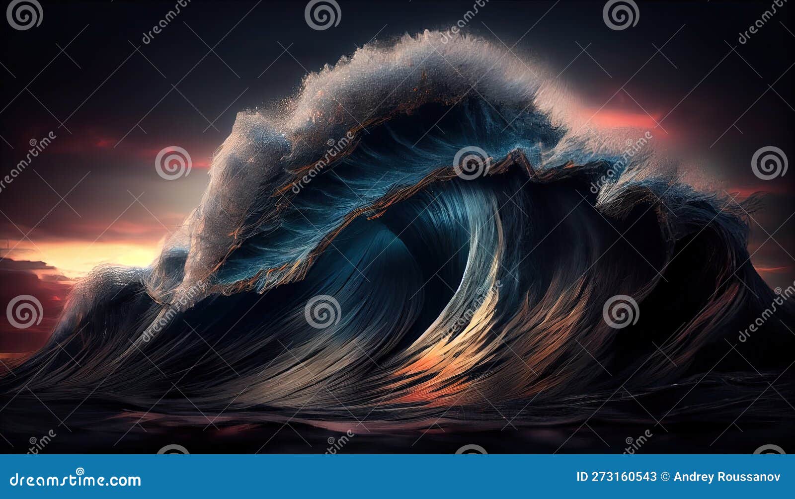 Super High Wave in the Gloomy Light of Sunset. AI Generated. Stock ...