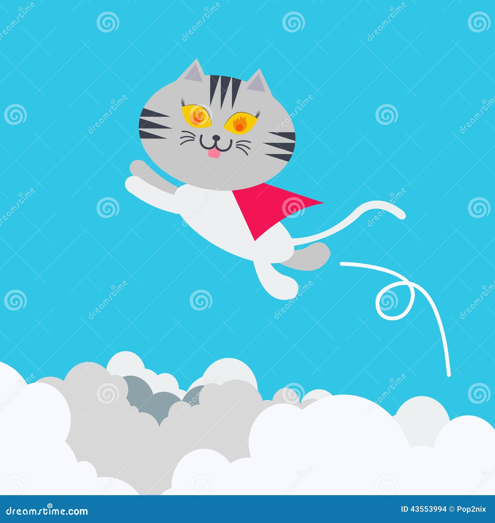 Super Kitten Cat Baby Fly Leader on Cloud Stock Vector - Illustration ...