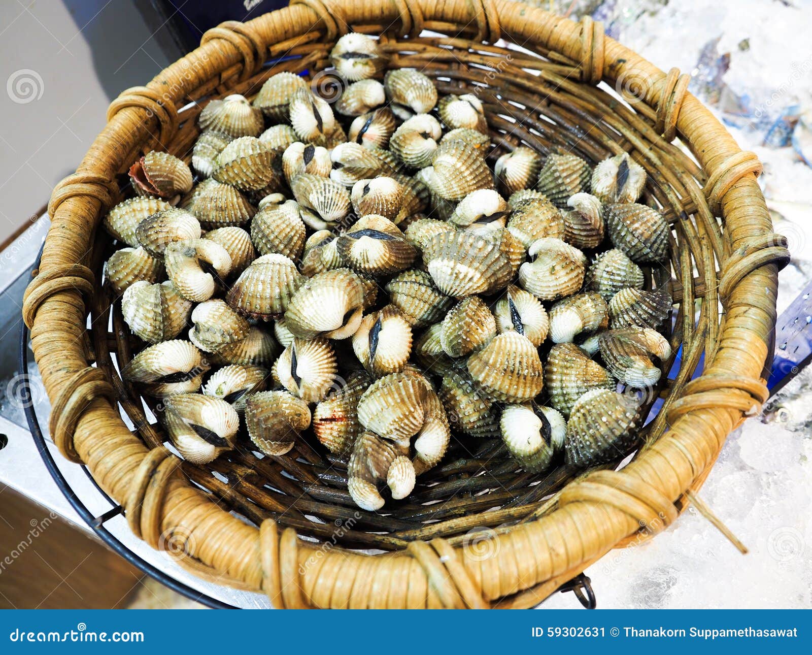 Super Large Cockle in a Basket . Stock Image - Image of steamed ...