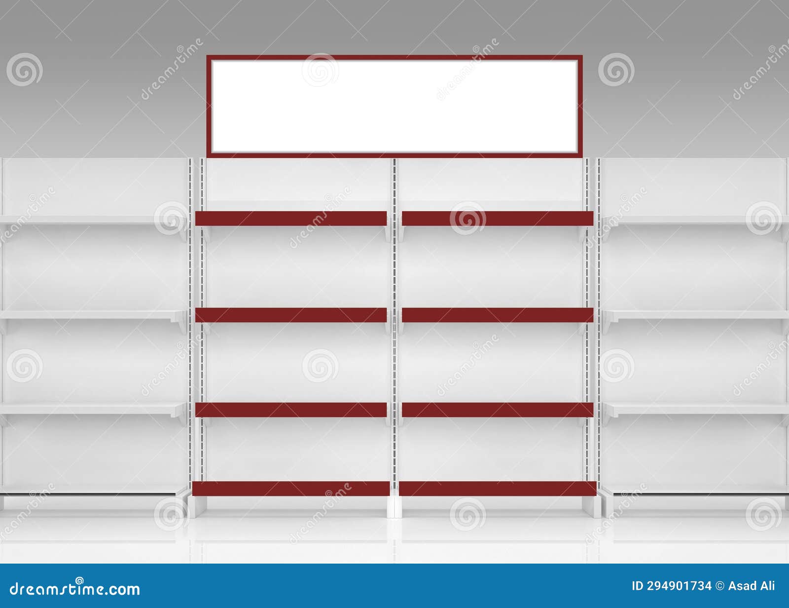 Super Market Display Shelf Gondola with Header 3d Illustration Stock ...