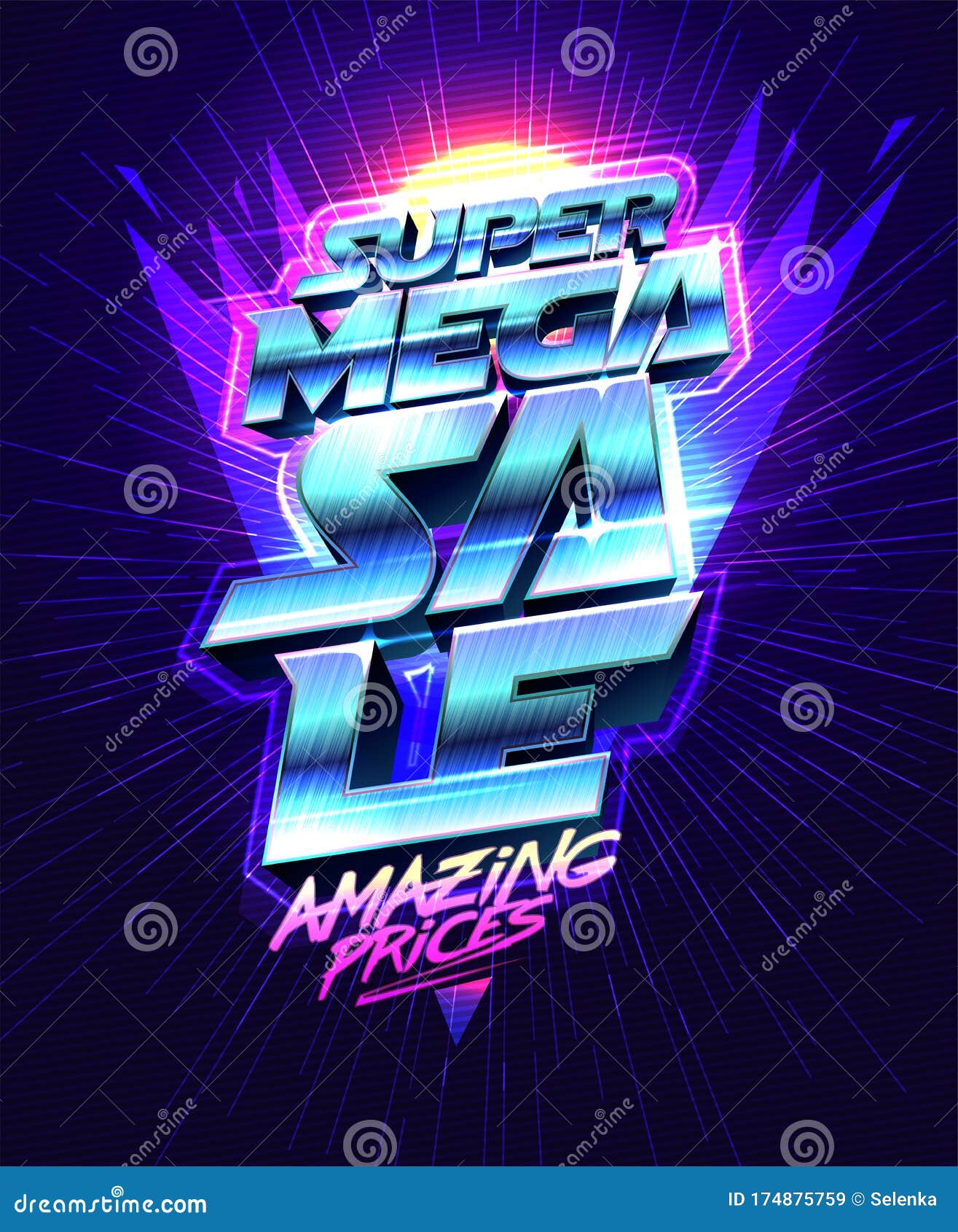 Super Mega Sale, Amazing Prices Banner Mockup With 3D Style Metallic ...